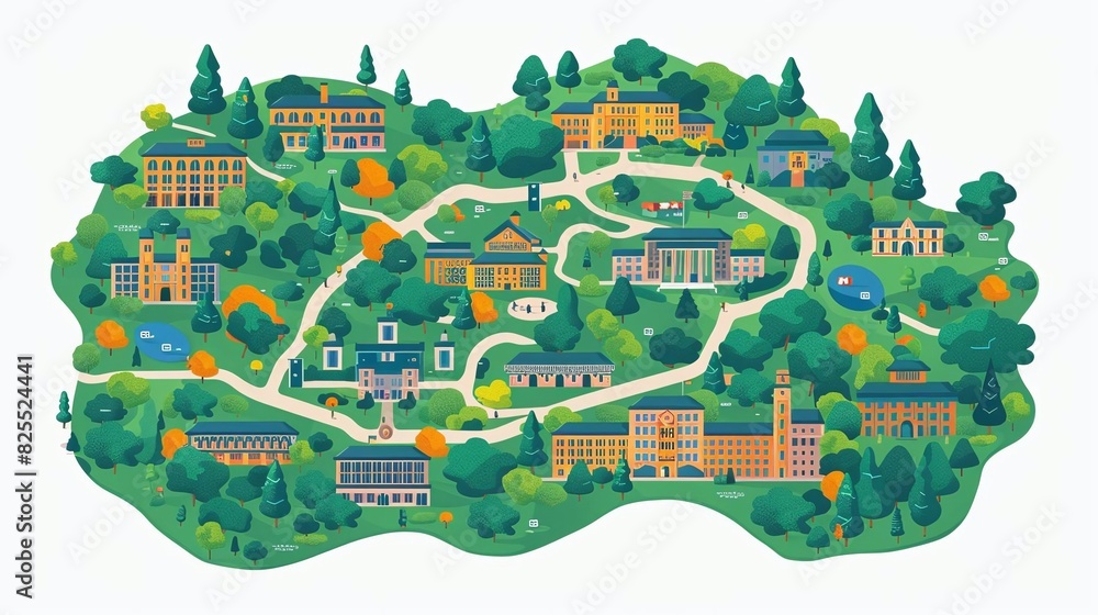 Picture campus map with buildings and pathways Stock Illustration ...