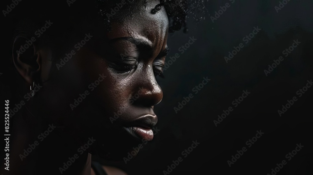 sad black woman crying depression and mental health crisis dark studio ...