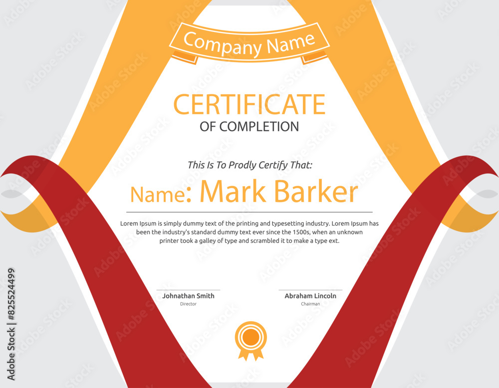 Red, yellow and ash colour Certificate of achievement template set with ...