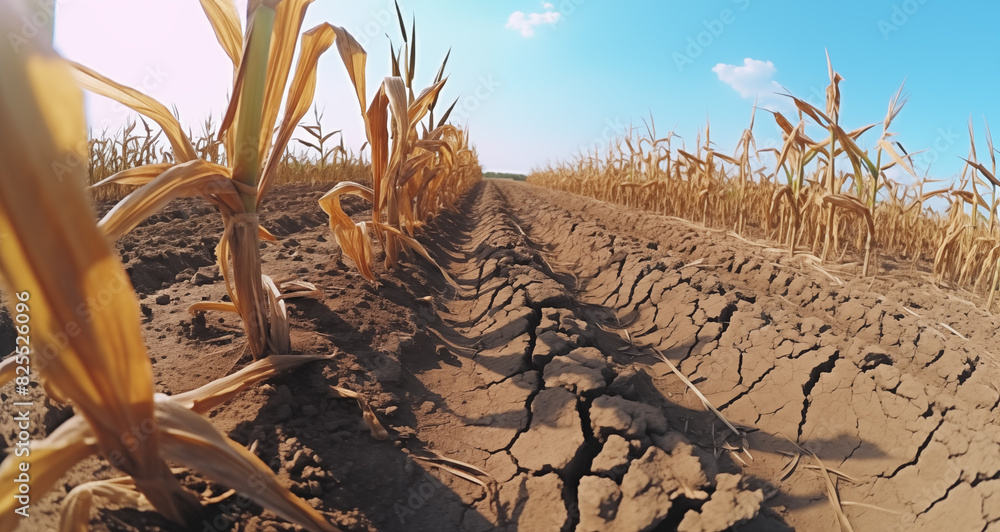 Crops affected by droughts. Cracked ground from drought. Drought, crop ...