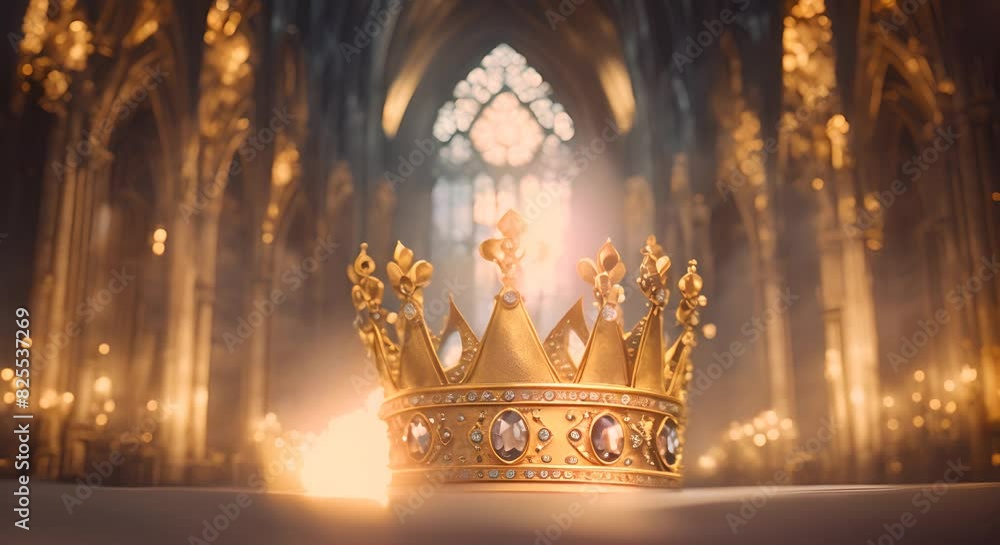 A gold royal king queen coronation crown with jewels and diamonds ...
