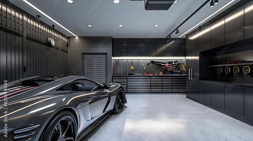 sleek and organized minimalist garage with custom storage solutions and ...