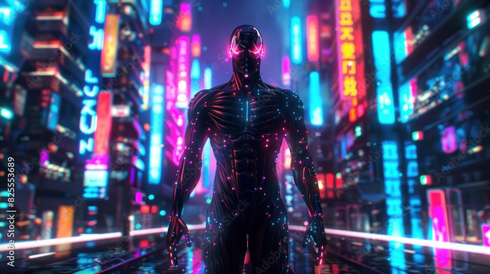 3d illustration male humanoid cyborg science fiction lost in futuristic ...