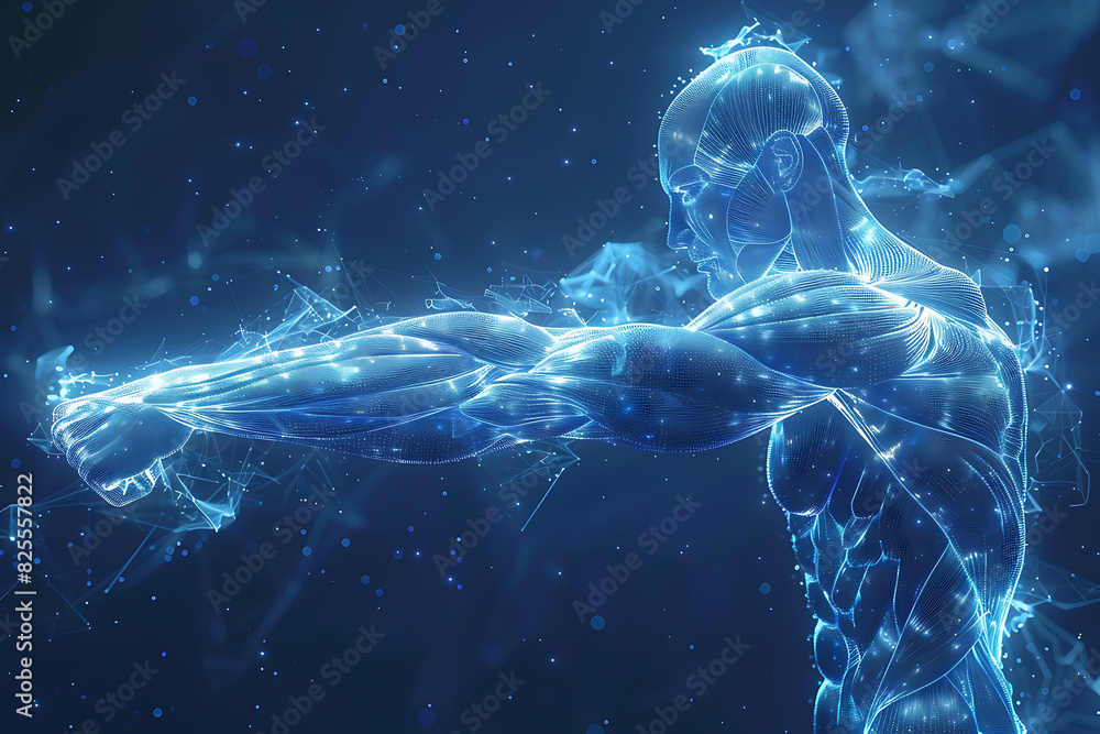 Human power low poly wireframe banner template. Polygonal physical ...