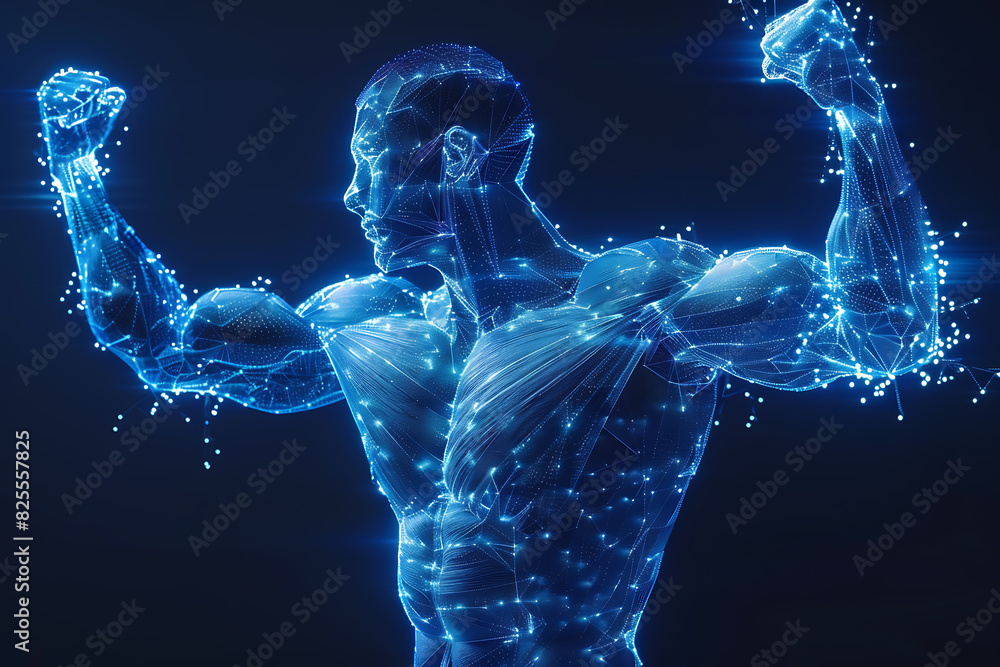 Human power low poly wireframe banner template. Polygonal physical ...