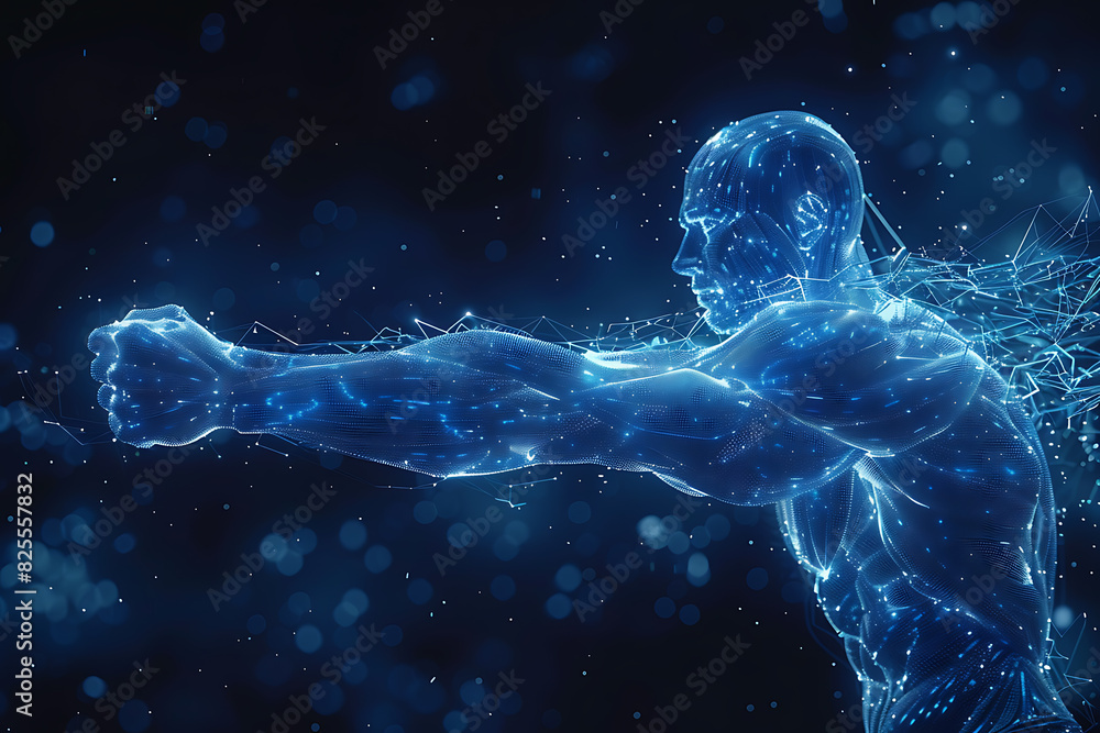 Human power low poly wireframe banner template. Polygonal physical ...