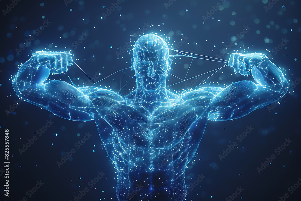 Human power low poly wireframe banner template. Polygonal physical ...