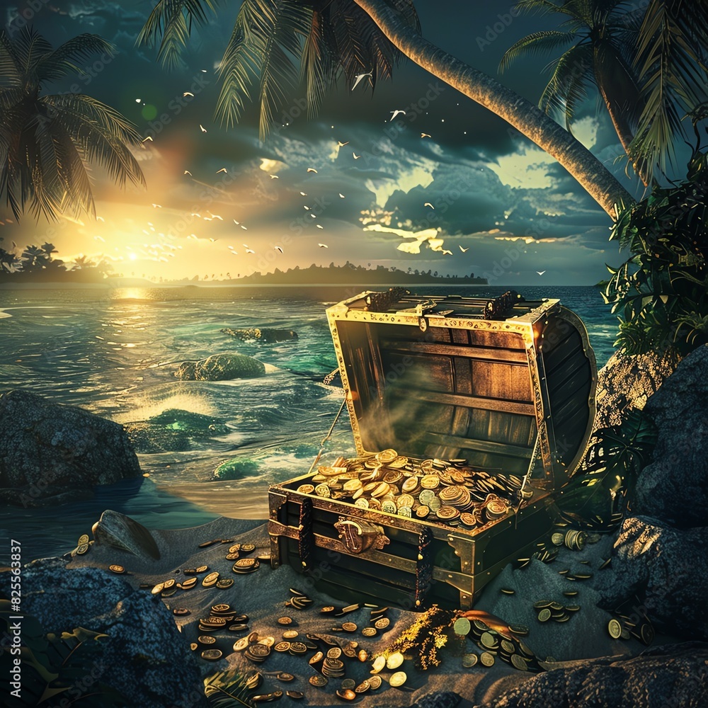 Treasure Chest in a Deserted Island A deserted island where a treasure ...