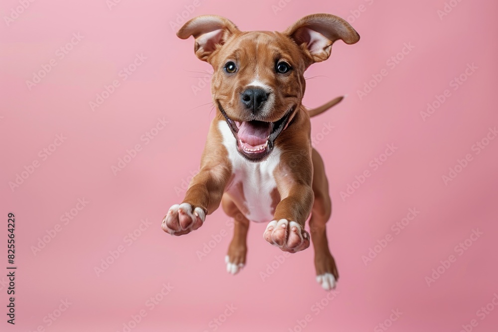 American Staffordshire Terrier dog Jumping and remaining in mid-air ...