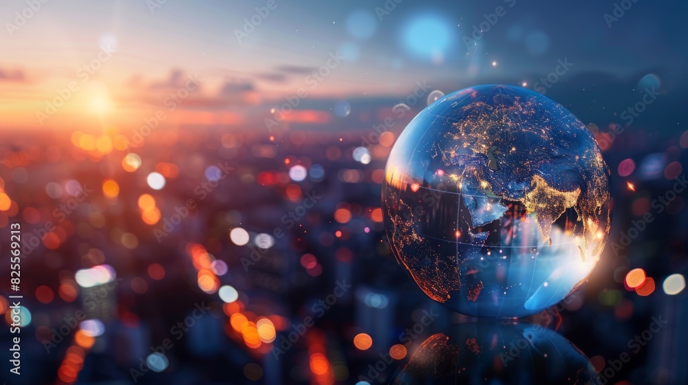 World Environment Day concept with a blue earth globe on a city ...