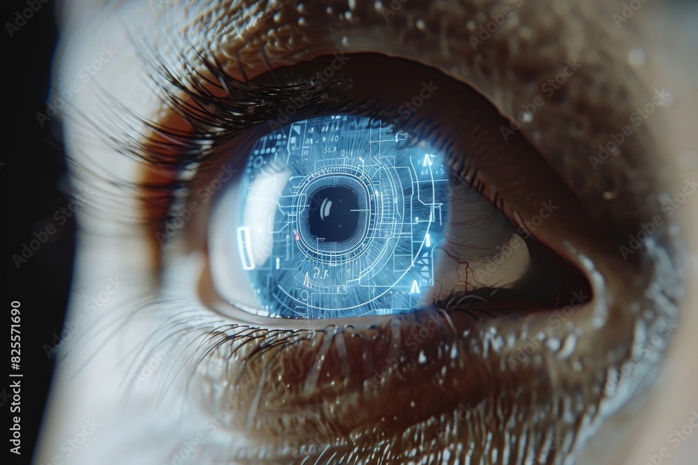 Digital eye captures a high tech cityscape, merging the essence of ...