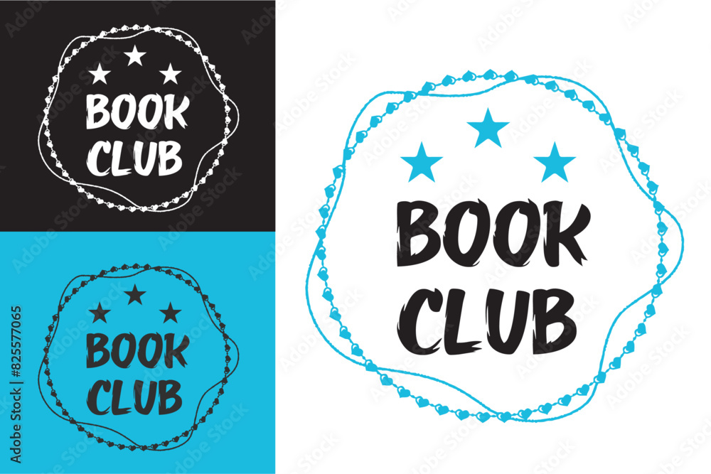 Book club lettering round badge poster design. Aesthetic cute romance ...
