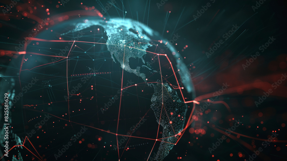Digital representation of a global network with nodes and connections ...