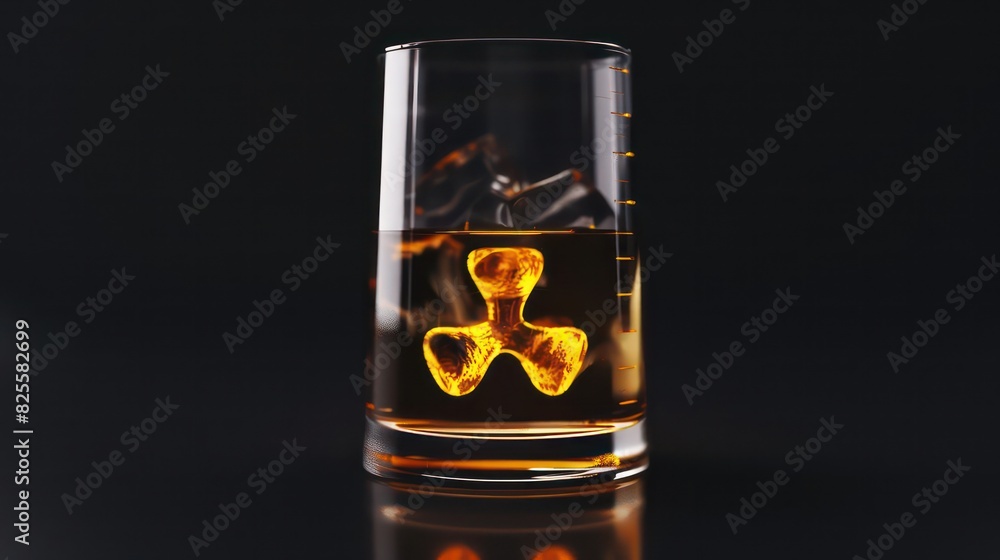 Glass of poison and nuclear polluted water isolated on black ...