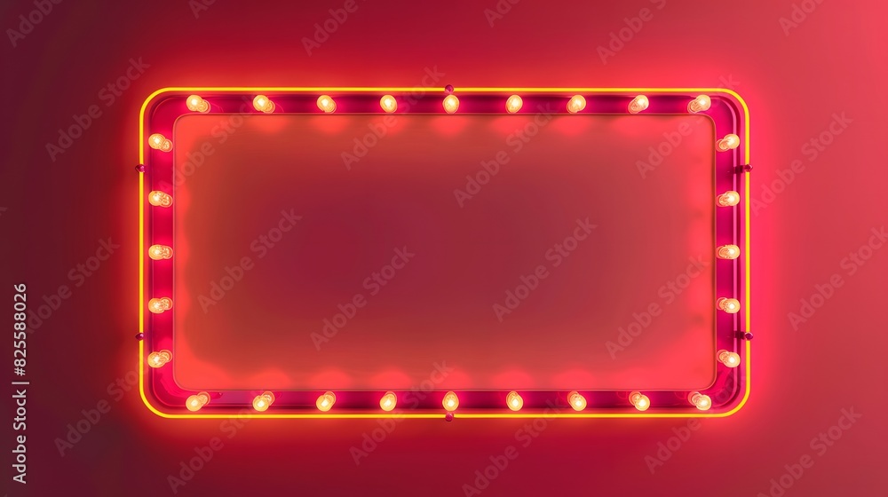 Vector realistic isolated red lightbox marquee frame with neon bulb ...