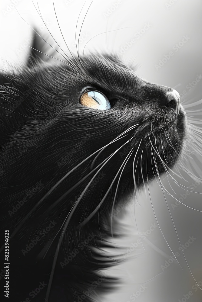 Animated grayscale and color drawing of a playful black cat. Dynamic ...