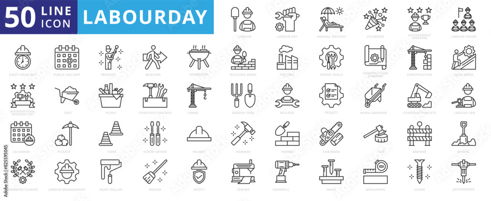 Labour day icon set with annual holiday, celebrate, achievement workers ...