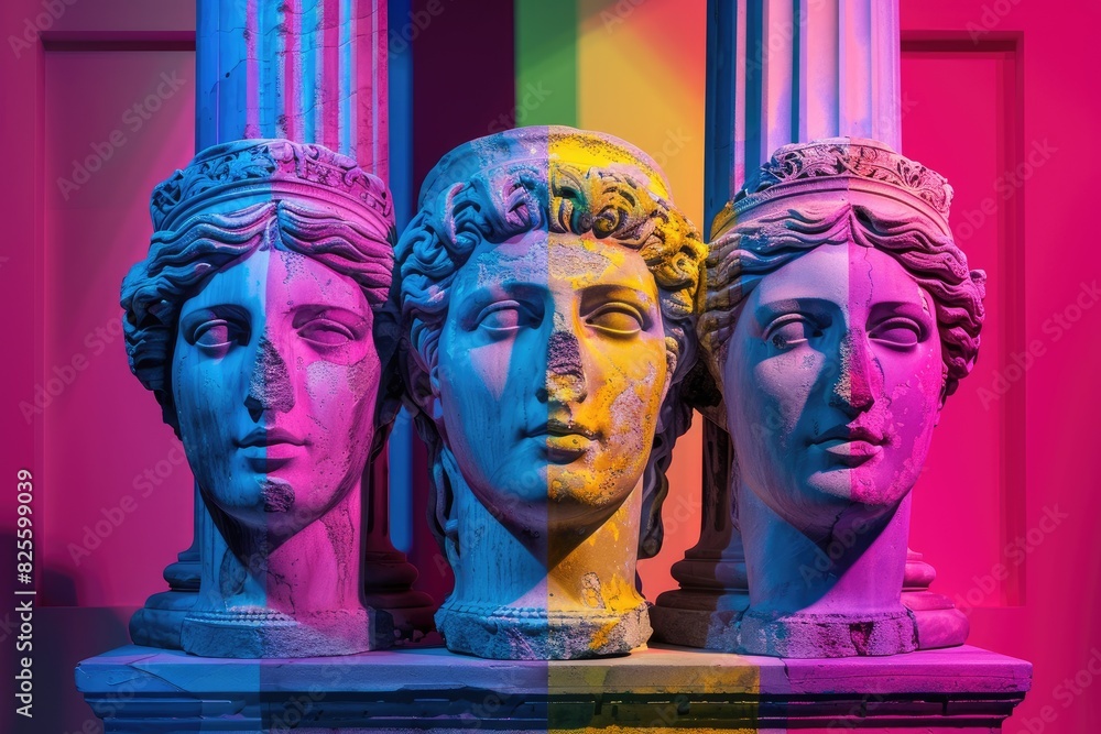 Psychedelic visual trends: surreal antique greek god sculpture, roman ...