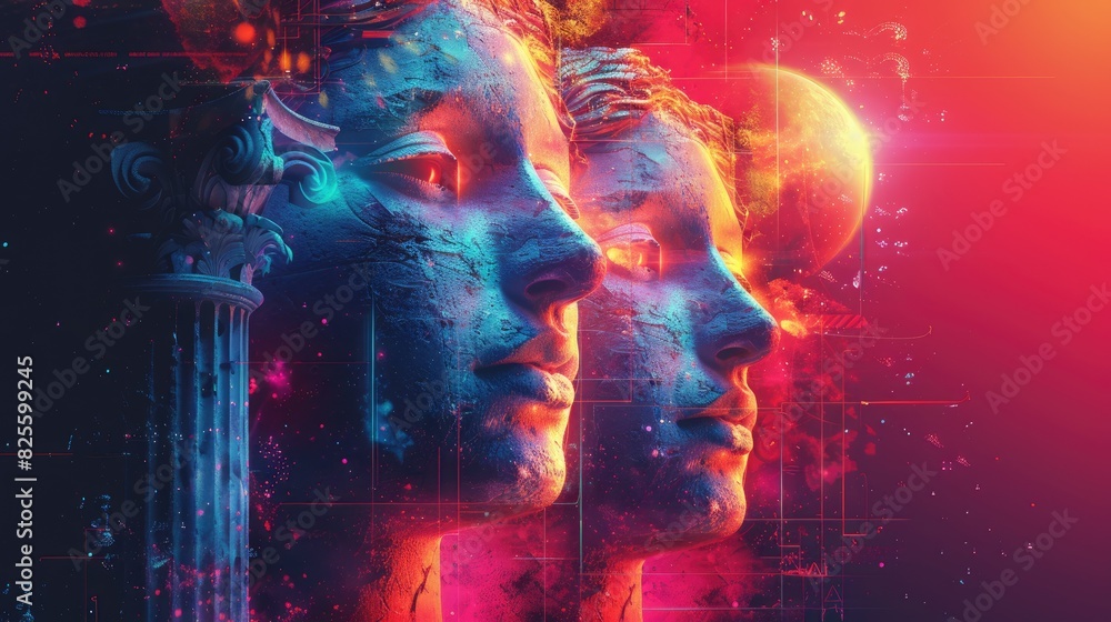 Psychedelic visual trends: surreal antique greek god sculpture, roman ...