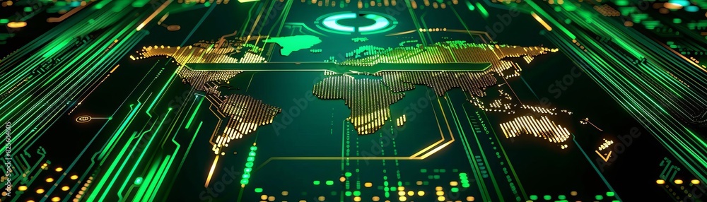 Global markets analysis with interactive digital interface, world map ...