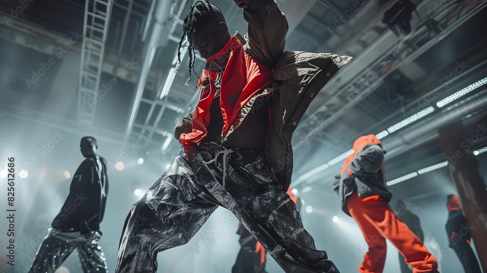 Fashion runway featuring cuttingedge streetwear, dynamic poses, bold ...