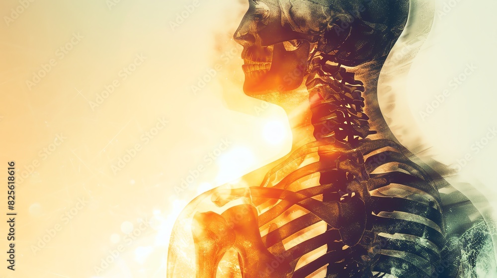 Futuristic concept illustration of human anatomy showing skeletal ...