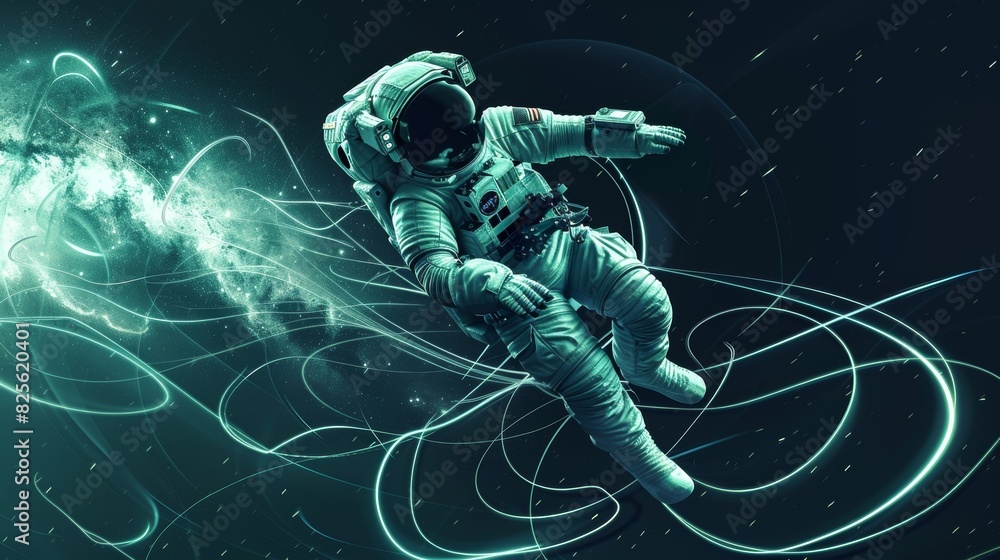 An image of an astronaut floating in space with lines representing the ...
