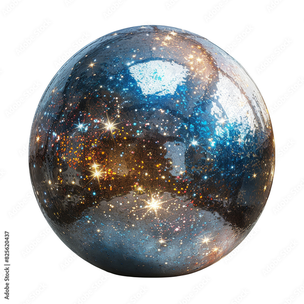 a shiny blue and gold sphere with stars on it, transparent background ...