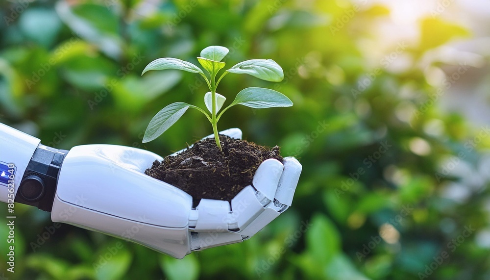 nature Environmental Environmental technology concept, Robot hand ...