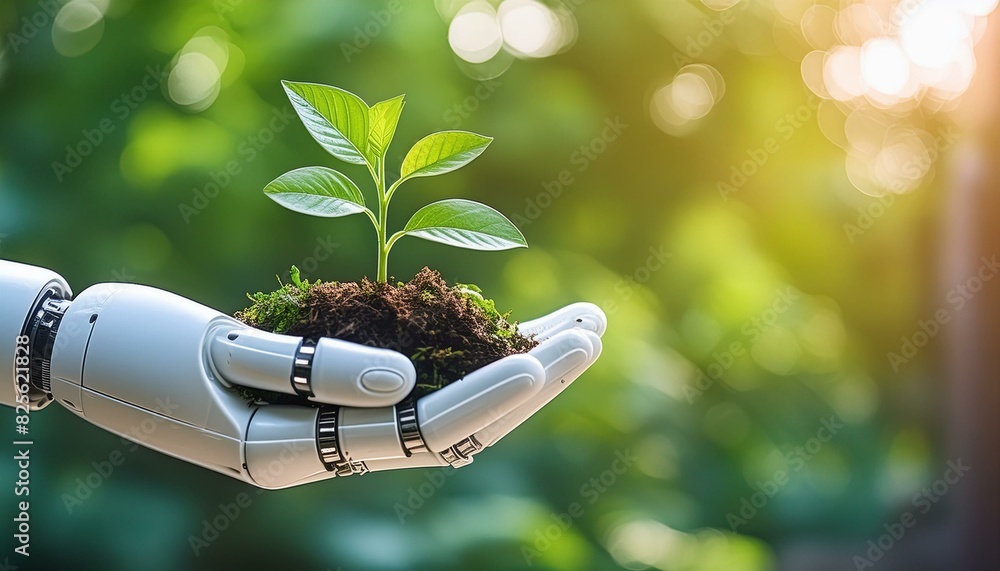 nature Environmental Environmental technology concept, Robot hand ...