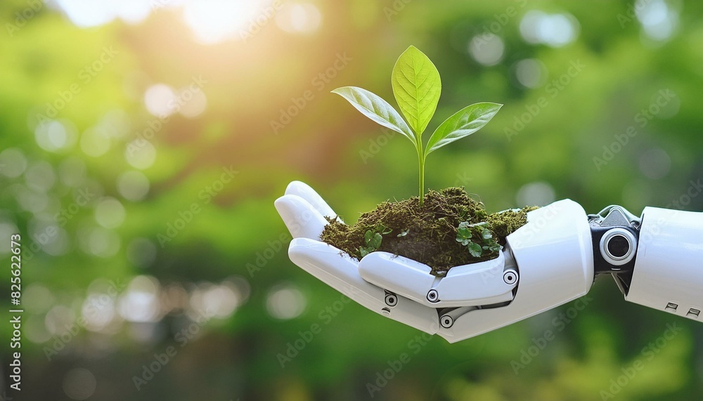 nature Environmental Environmental technology concept, Robot hand ...