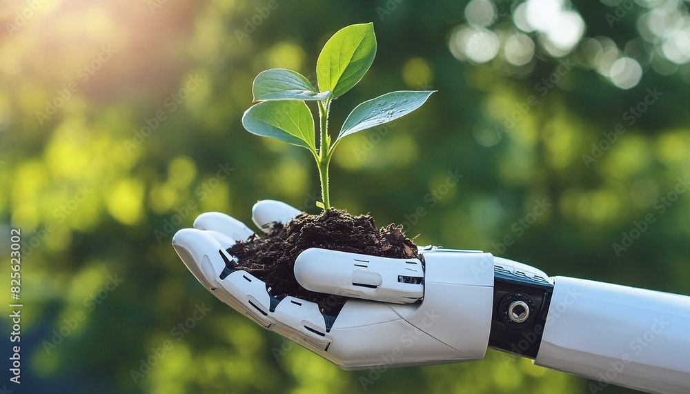 nature Environmental Environmental technology concept, Robot hand ...