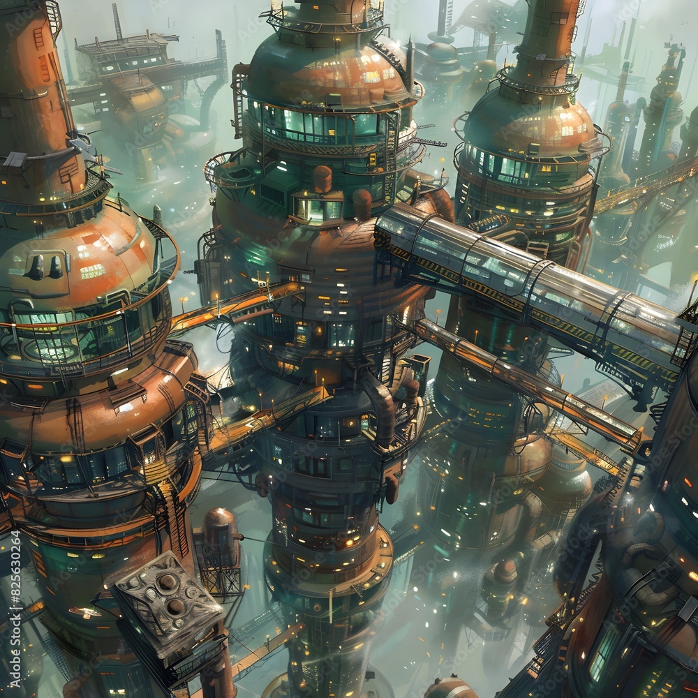 Large industry factory in cyberpunk style with many high tech ...