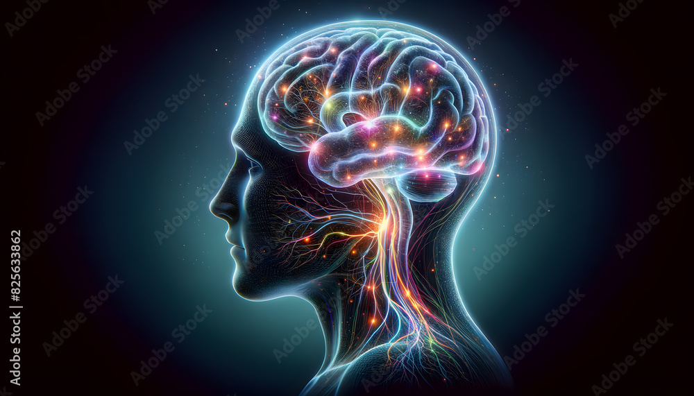a detailed and realistic side profile of a human brain with neural ...