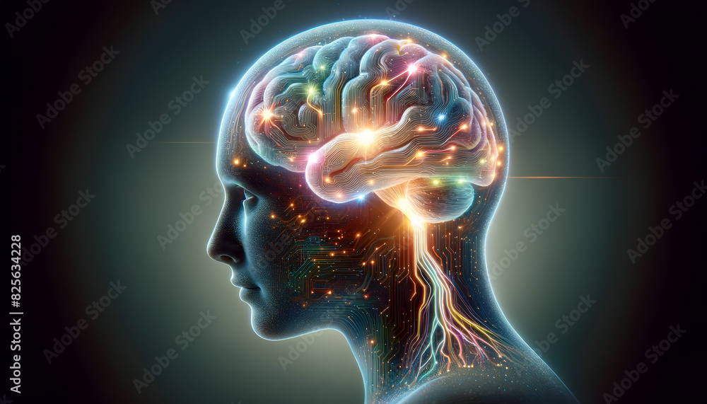 a detailed and realistic side profile of a human brain with neural ...
