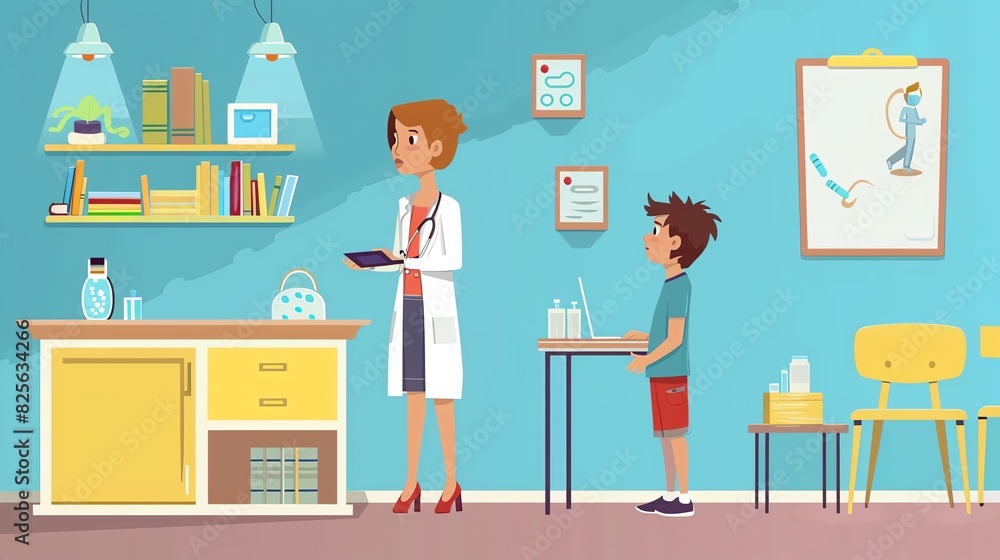 Pediatric physician art flat design side view child care theme ...