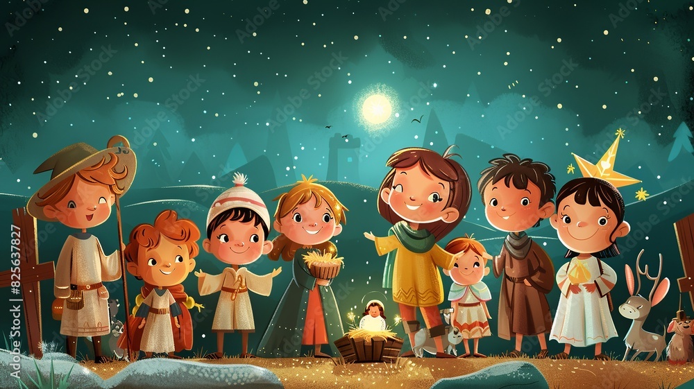 Enter the whimsical world of this cartoon scene where children in ...