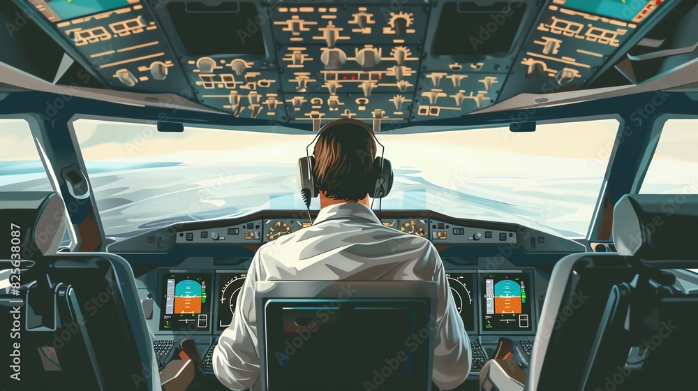 Cartoon aeroplane pilot sketch flat design top view flight theme 3D ...