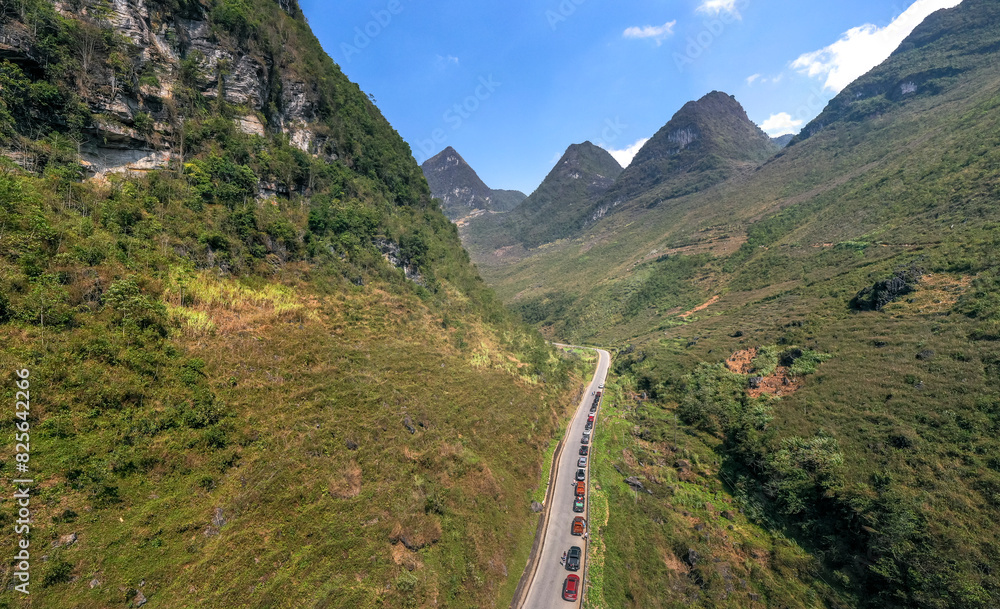 Dong Van, Ha Giang, Vietnam - February 22, 2024: The caravan stopped on ...