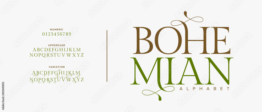 Bohemian premium luxury elegant alphabet letters and numbers. Vintage ...