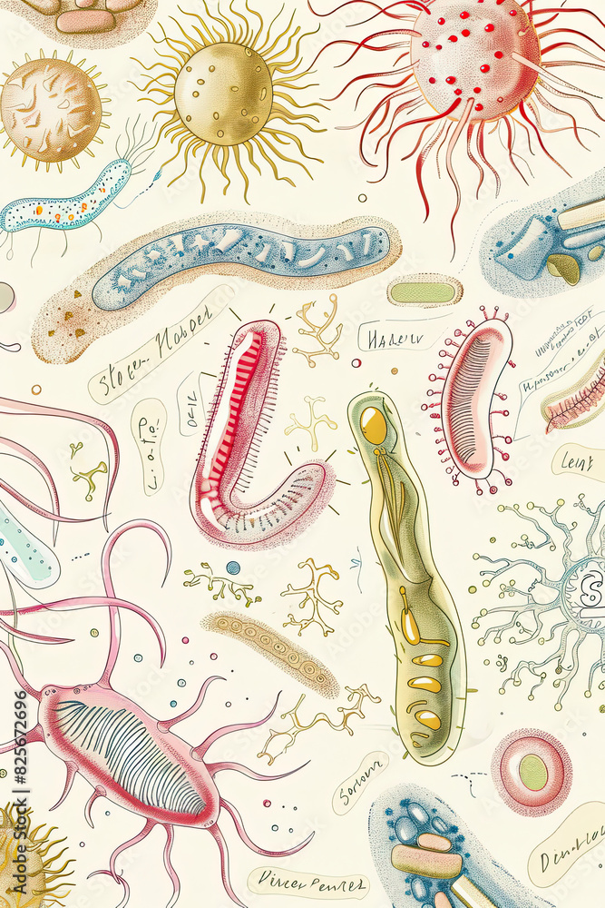 Anatomical illustration of bacteria, detailed and labeled, showing ...
