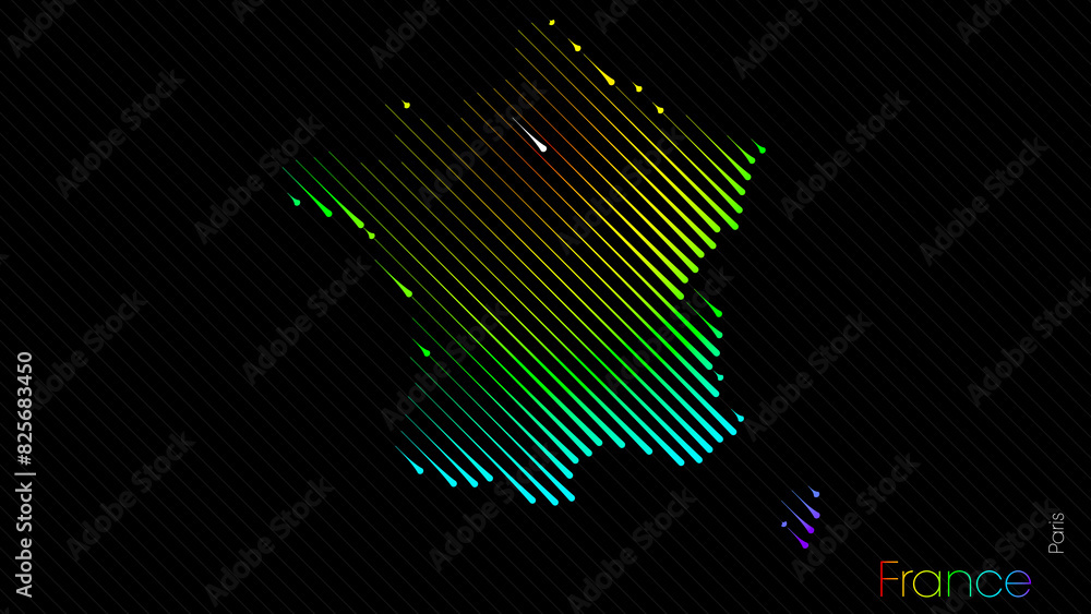 A map of France is presented in the form of colorful diagonal lines ...