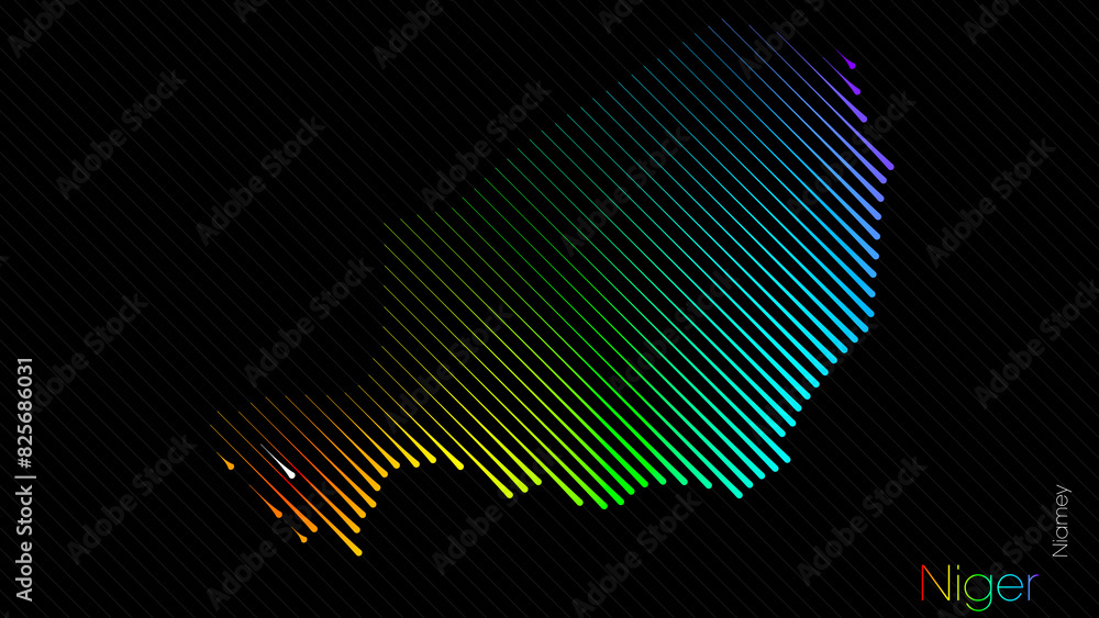 A map of Niger is presented in the form of colorful diagonal lines ...