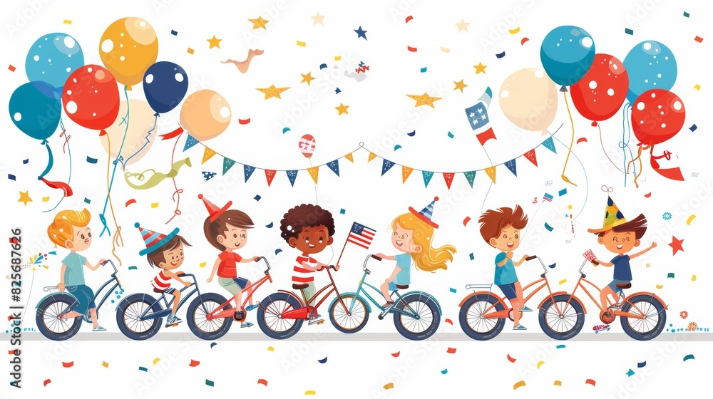 Cartoon vector illustration of children participating in a patriotic ...