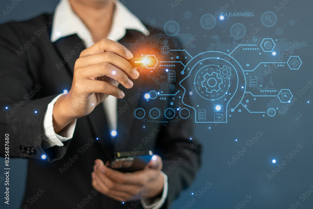 Businesswoman Using Ai artificial intelligence on laptop to document ...