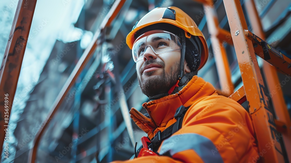 Highquality image of a boom lift operator wearing a hard hat and safety ...