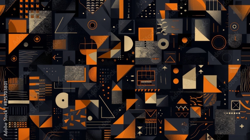 seamless pattern, overlapping geometric shapes, triangles, squares ...