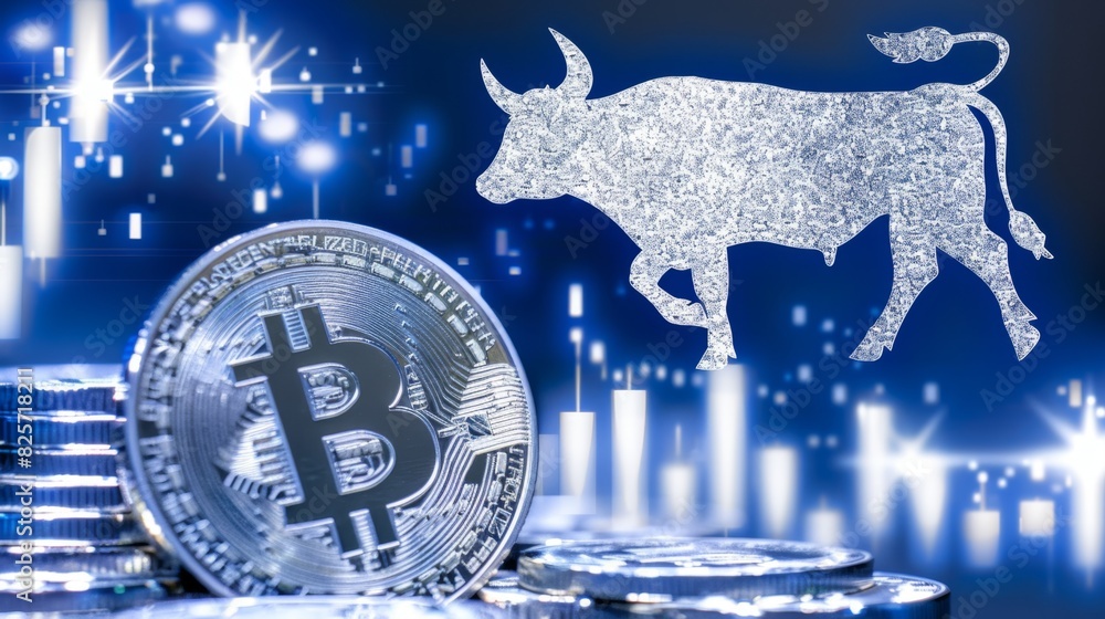 Shining Bitcoin Mountain with Flying Bull Symbolizing Bull Market. 4K ...
