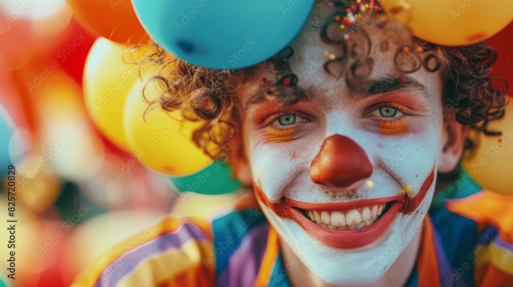 Enchanting Smiling Young Man Dressed as Clown Poses for Camera. 4K HD ...