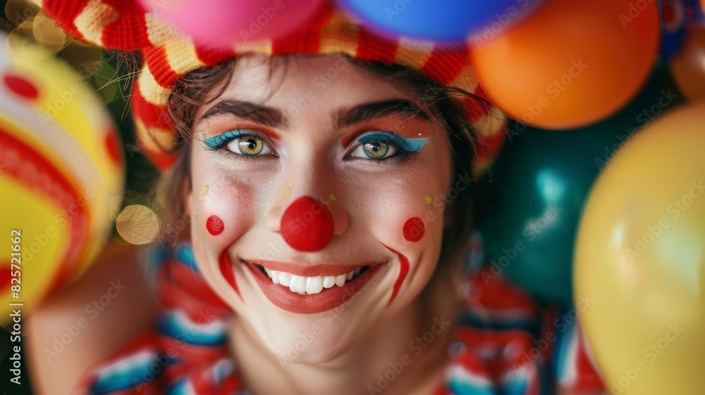 Enchanting Smiling Young Woman Dressed as Clown Looking at Camera. 4K ...